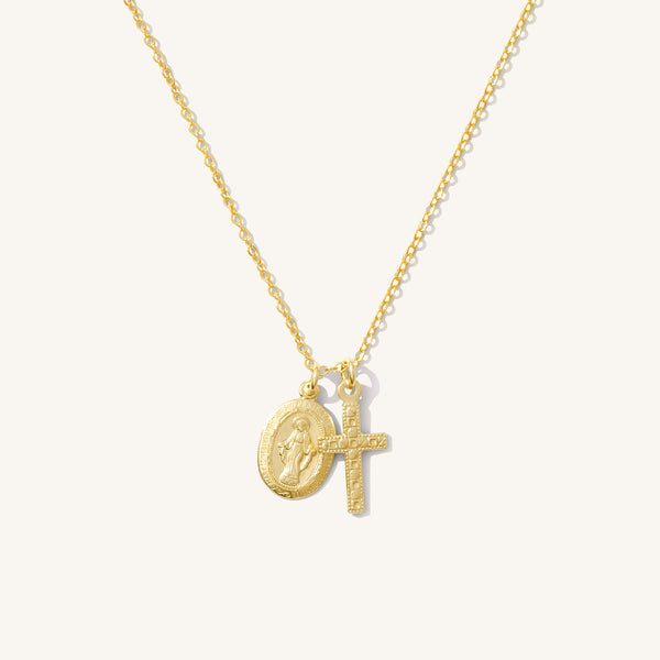 Tiny Virgin Mary & Cross Necklace | Simple & Dainty